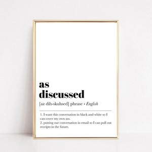 Home Office Poster | as Discussed Definition Print | Funny Home Office ...