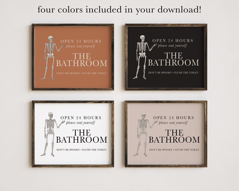 Halloween Bathroom Sign | Skeleton Art | Halloween Bathroom Wall Art ...