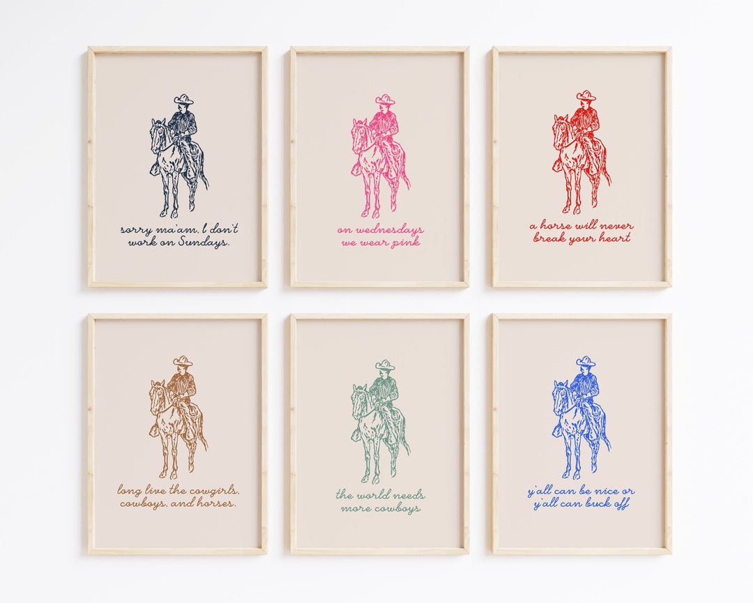 Cowboy Art | 6 PRINTABLES | Cowgirl Wall Art | Western Aesthetic Decor ...