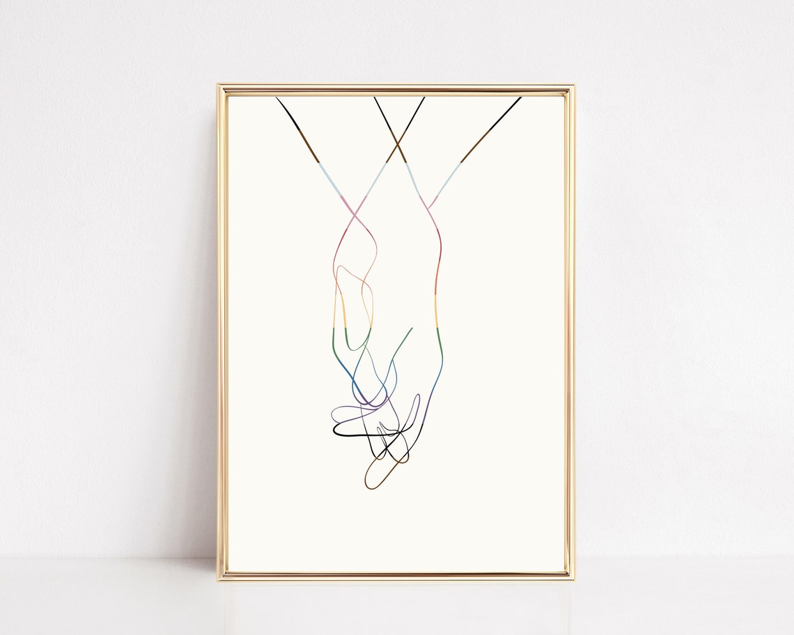 Subtle Pride Wall Art Holding Hands Line Art Pride Home - Etsy