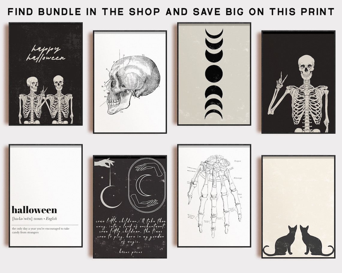 Skeleton Art Print Halloween Decor Halloween Printable | Etsy