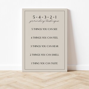 54321 Grounding Technique Print | Minimalist Therapy Wall Art ...