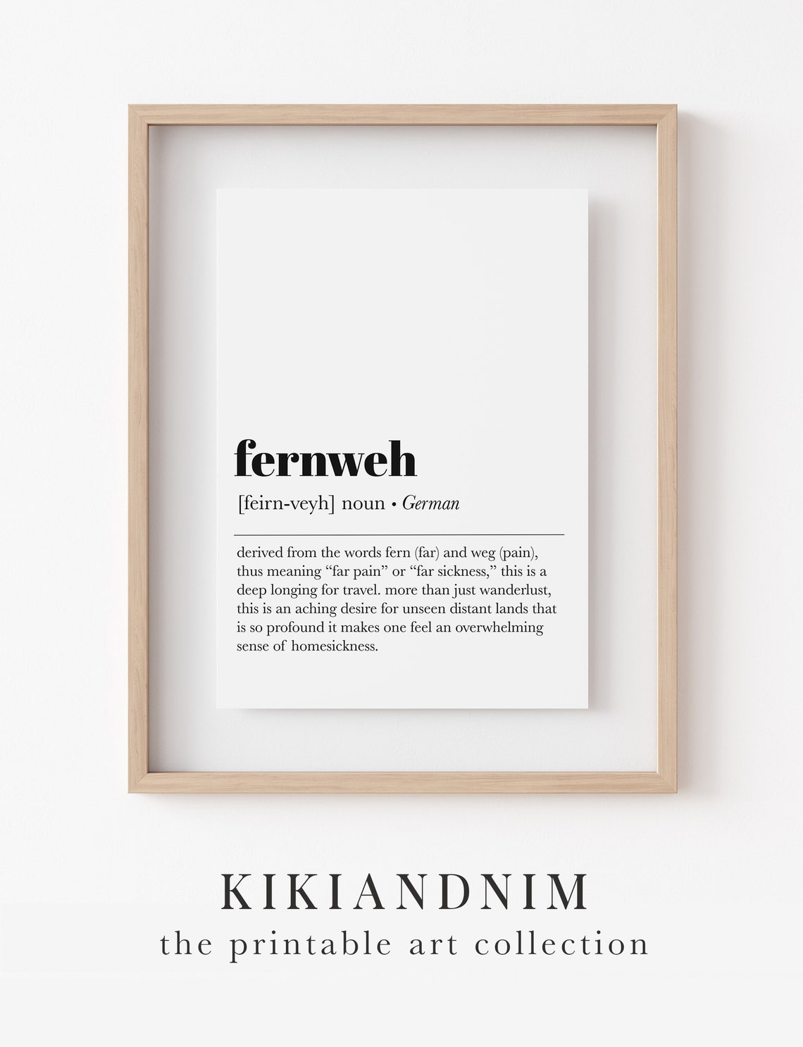 Fernweh Definition Print German Wall Art Travel Art Print | Etsy