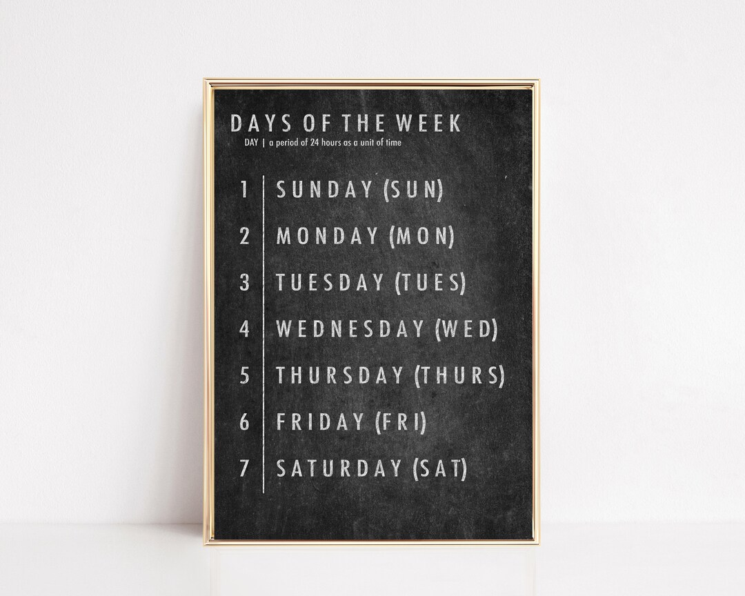 Days of the Week Printable | Educational Poster | Playroom Print ...