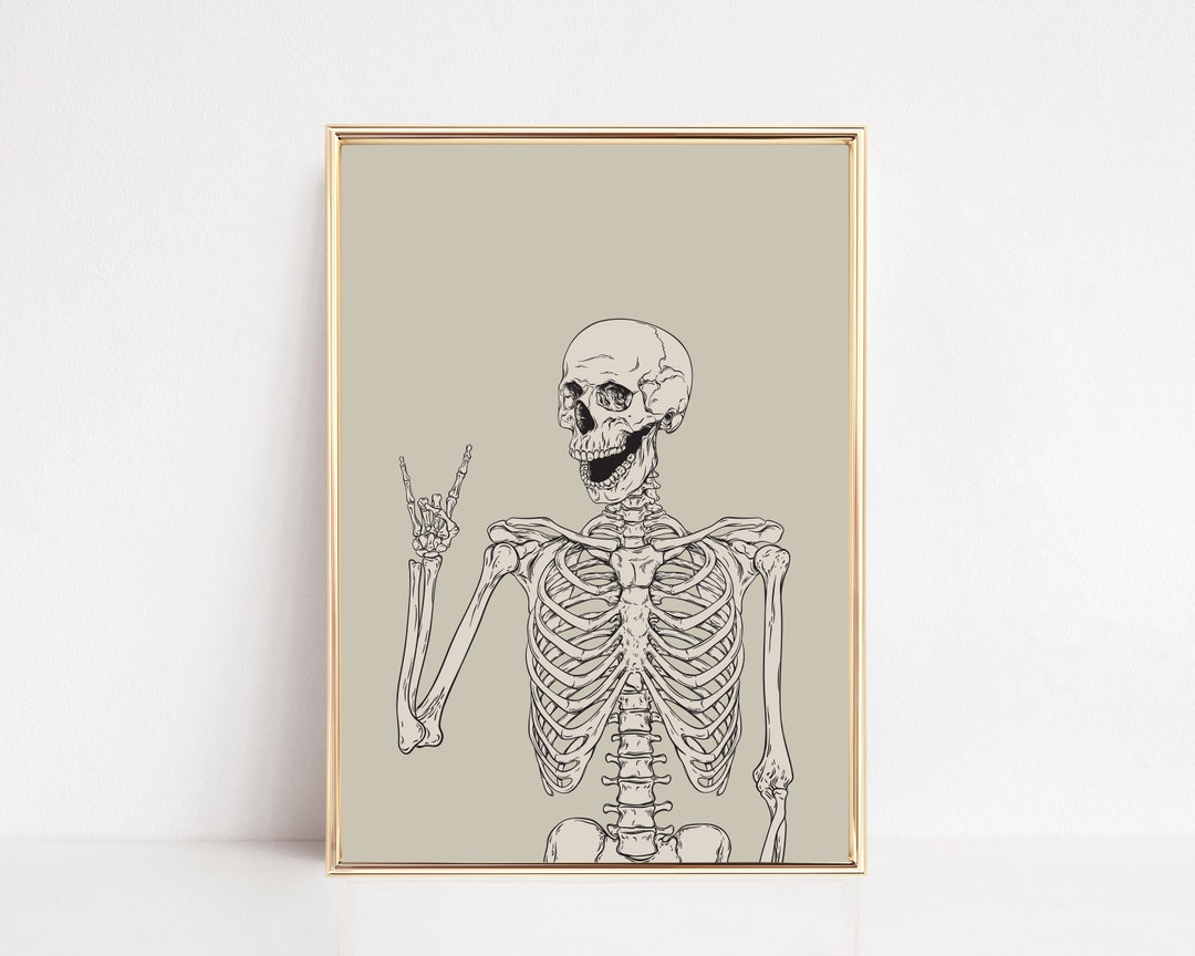 Funny Halloween Print Boho Halloween Decor Neutral Decor Skeleton Print ...