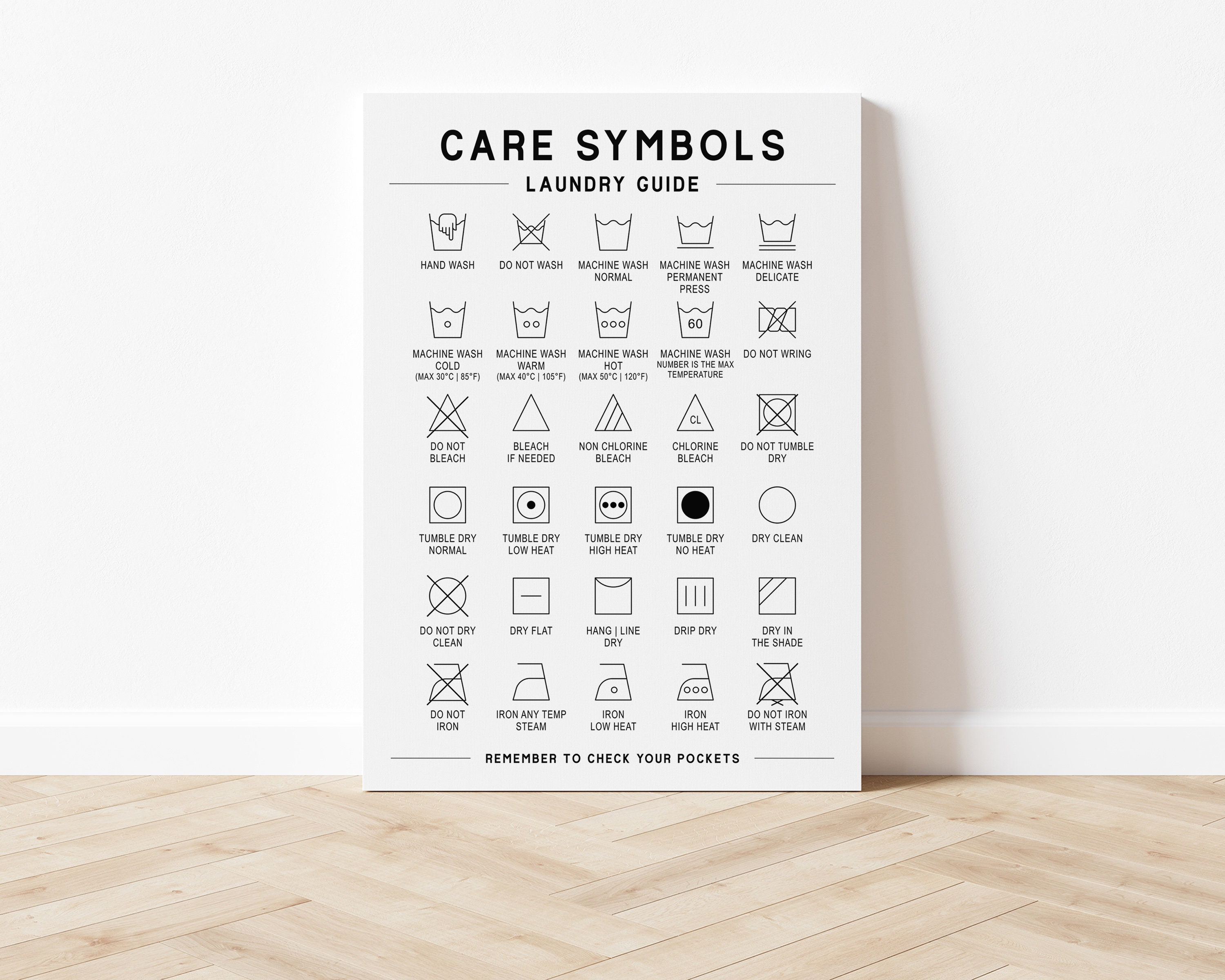 Laundry Care Symbols Guide | Laundry Room Decor | Laundry Art | Washing ...