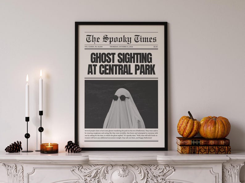 Newspaper Wall Art Set | Halloween Digital Print | Retro Halloween ...