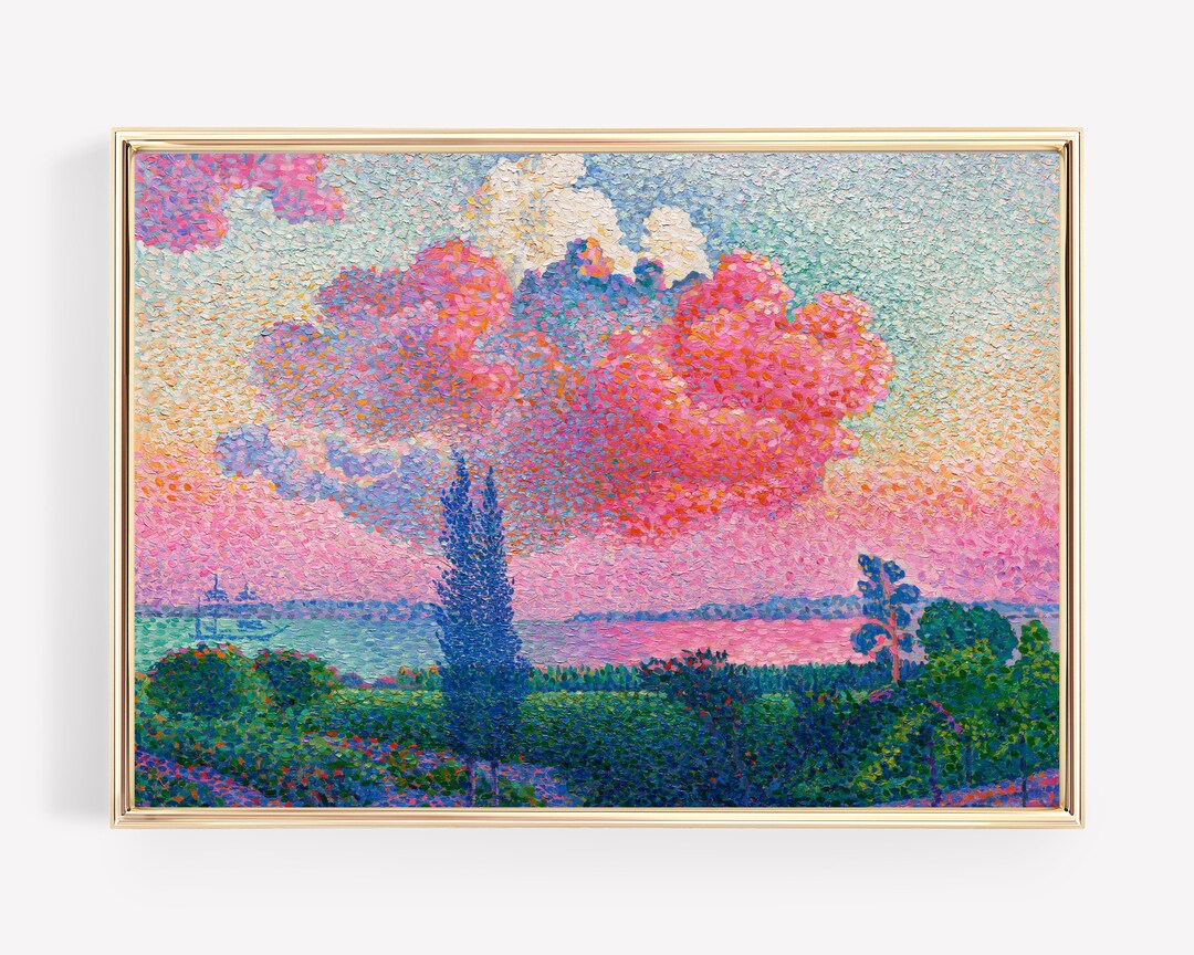 Vintage Landscape Painting | Pink Wall Art | Eclectic Home Decor | Pink ...