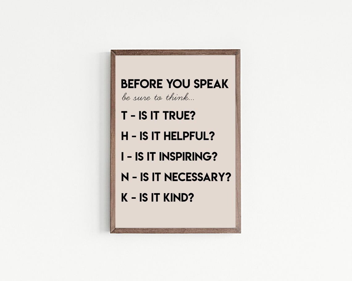 Think Before You Speak Poster | Boho Classroom Decor | Homeschool Wall ...