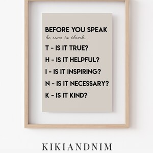 Think Before You Speak Poster | Boho Classroom Decor | Homeschool Wall ...