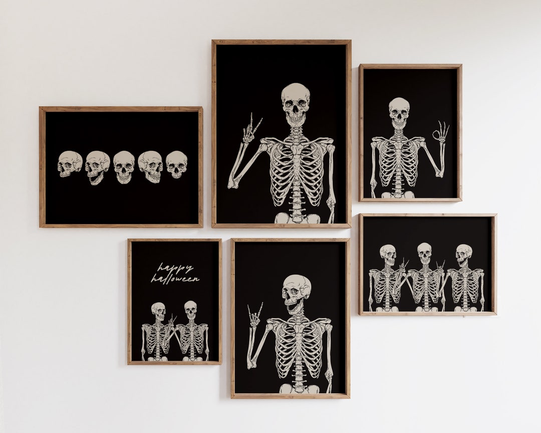 Skeleton Wall Art | Halloween Decor | Skeleton Print | Set of 6 Prints ...