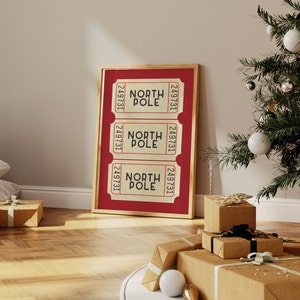 North Pole Ticket Print | Red Christmas Decor | Trendy Christmas Print ...