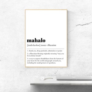 Hawaiian Wall Art | Mahalo Definition Print | Gratitude Art | Thank You ...