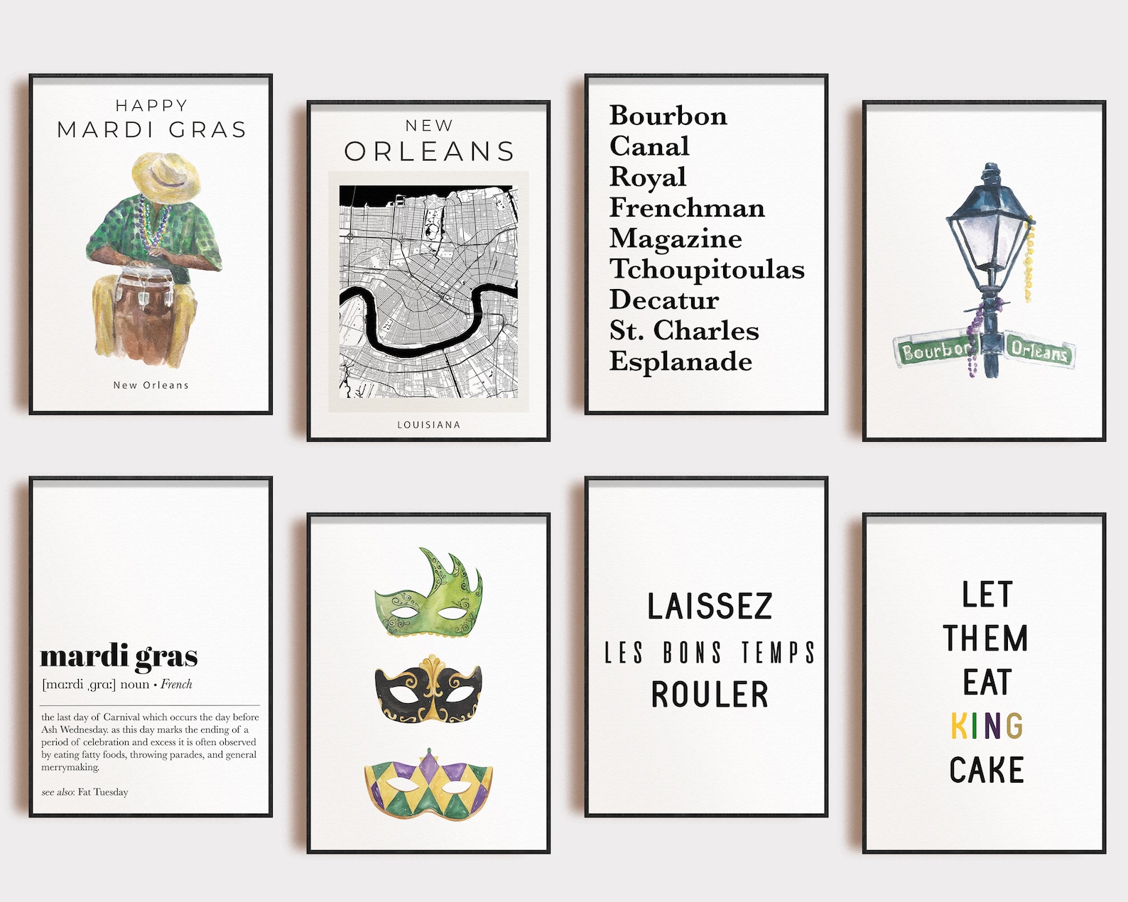 Mardi Gras Decor Set of 16 PRINTABLES Mardi Gras - Etsy