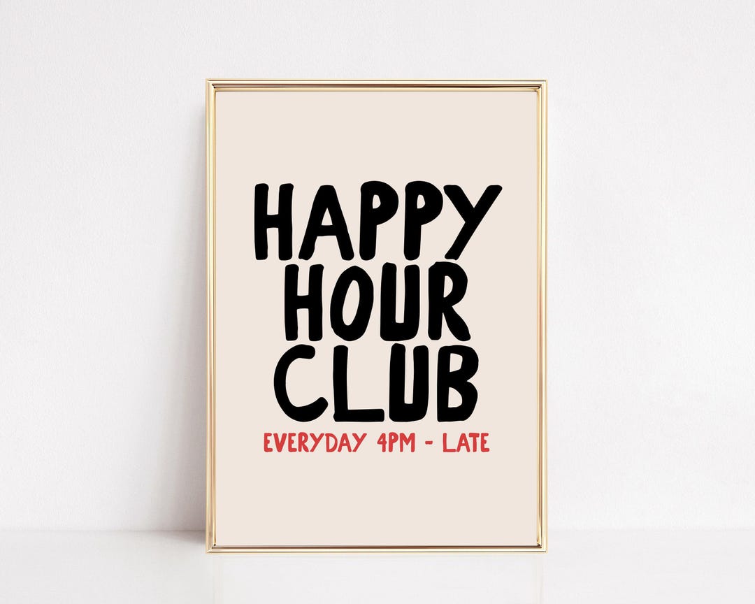 Happy Hour Club Print | Bar Cart Decor | Kitchen Wall Art | Typography ...