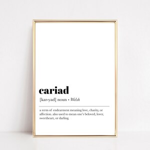 Cariad Definition Print | Welsh Print | Wales Print | Welsh Sayings ...