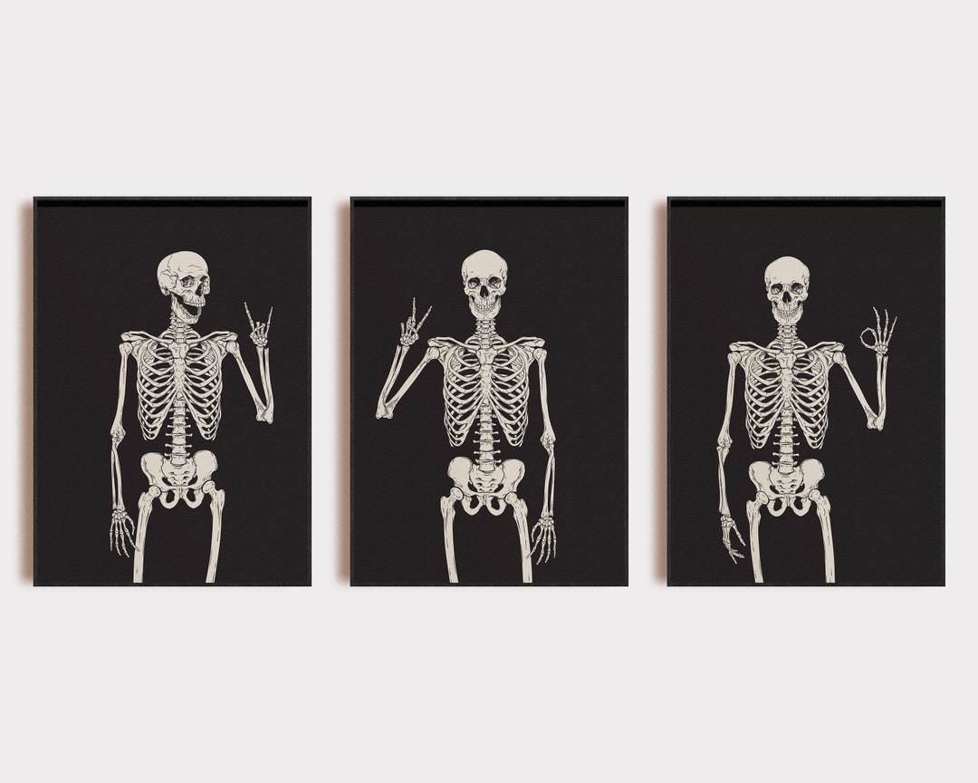 Skeleton Prints Halloween Printable Wall Art Halloween Decor Set of 3 ...