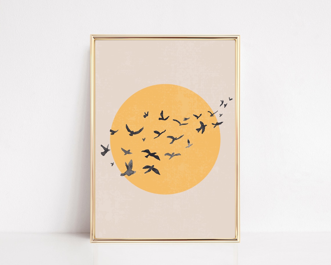Birds and Sun Print Birds Art Print Abstract Sun Wall Art - Etsy