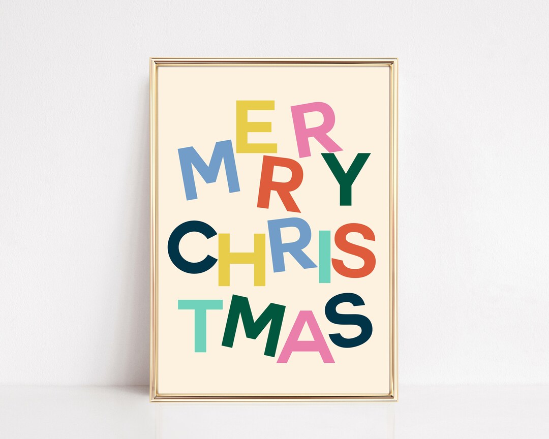 Merry Christmas Print | Colorful Christmas Decor | Christmas Wall Art ...