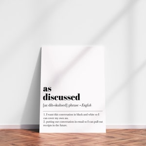 Home Office Poster | as Discussed Definition Print | Funny Home Office ...