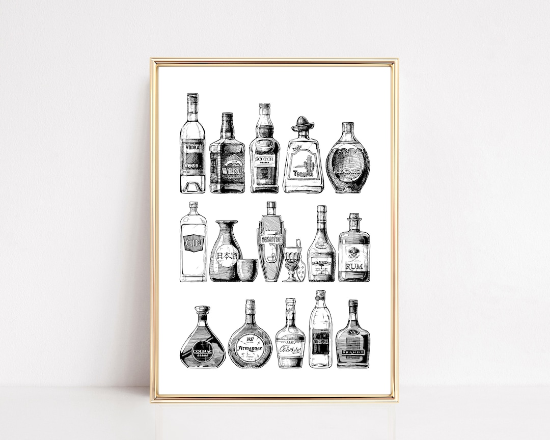 Retro Bar Cart Wall Art | Bar Cart Accessories | Bar Cart Print | Bar ...