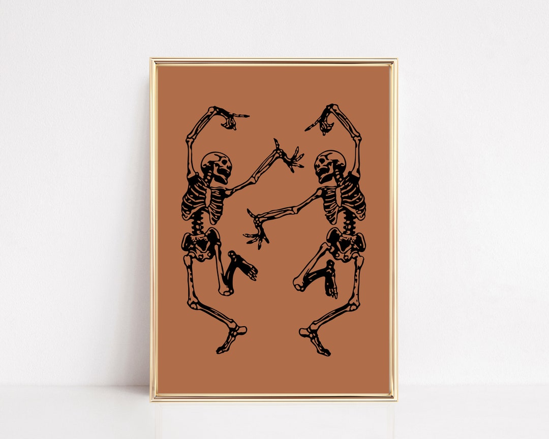 Dancing Skeletons Print Funny Halloween Decor Spooky Wall Art Funny ...