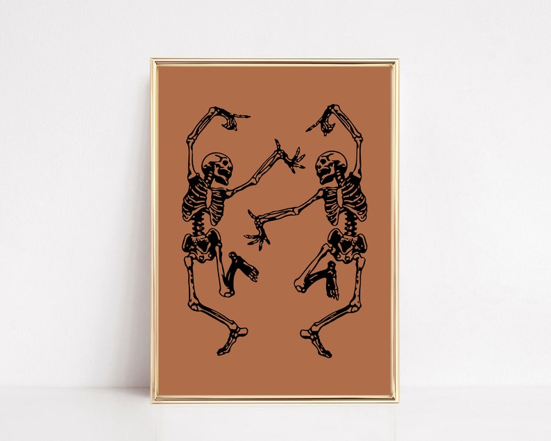 Dancing Skeletons Print Funny Halloween Decor Spooky Wall - Etsy