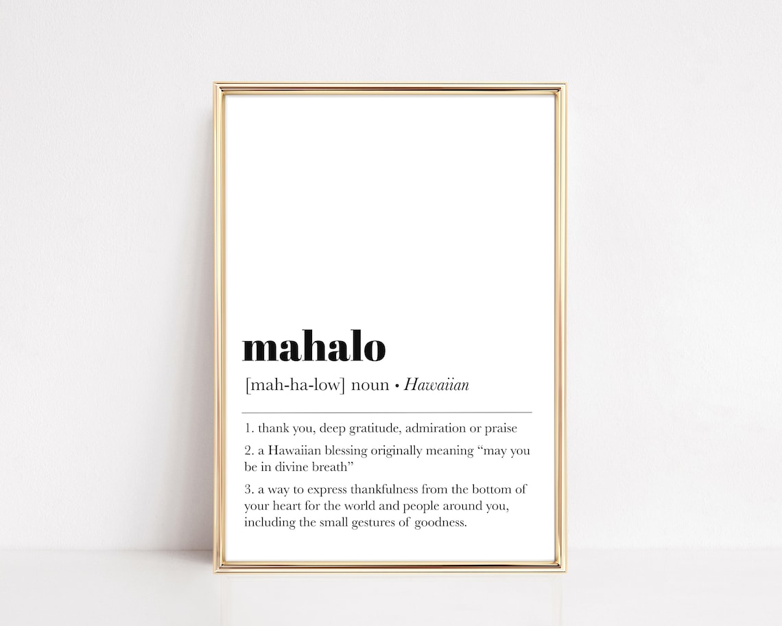 Mahalo Definition Print Hawaiian Art Gratitude Wall Art | Etsy