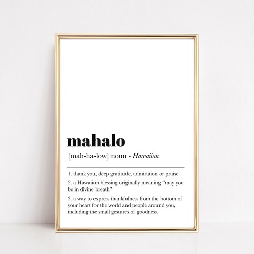 Hawaiian Wall Art Mahalo Definition Print Gratitude Art - Etsy Canada
