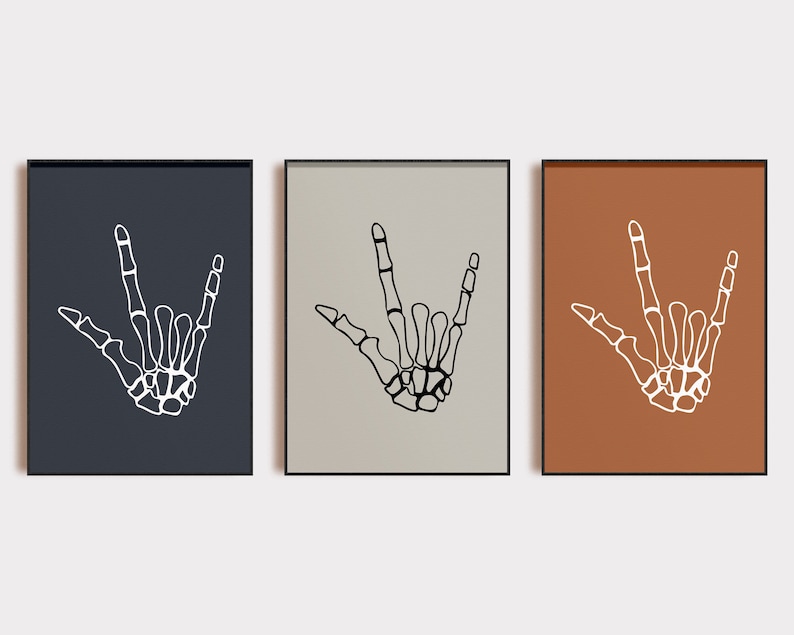 Skeleton Rocker Hand Sign Print | Cute Halloween Decor | Trendy ...