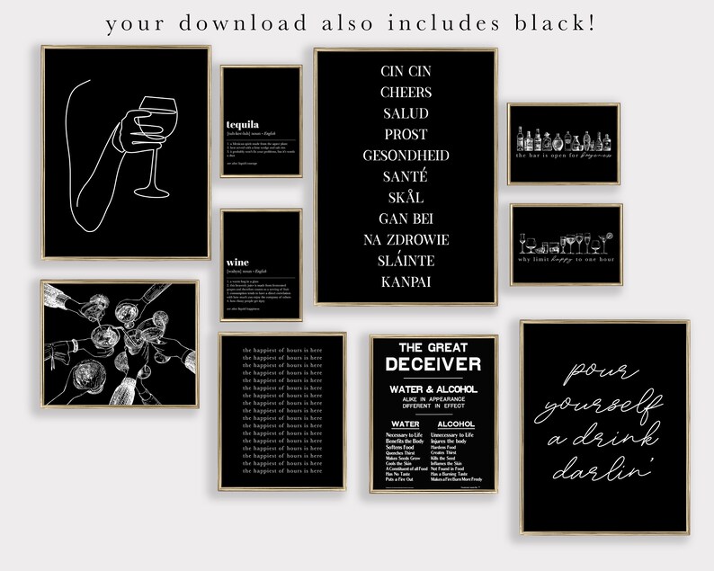 Bar Cart Decor Set of 10 PRINTABLES Bar Art Bar Prints - Etsy