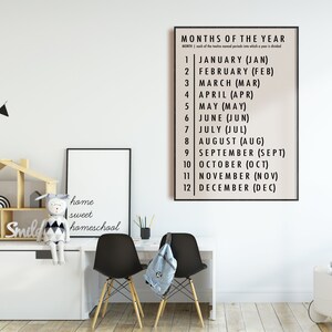 Educational Poster | Months of the Year Printable Wall Art | Months of ...
