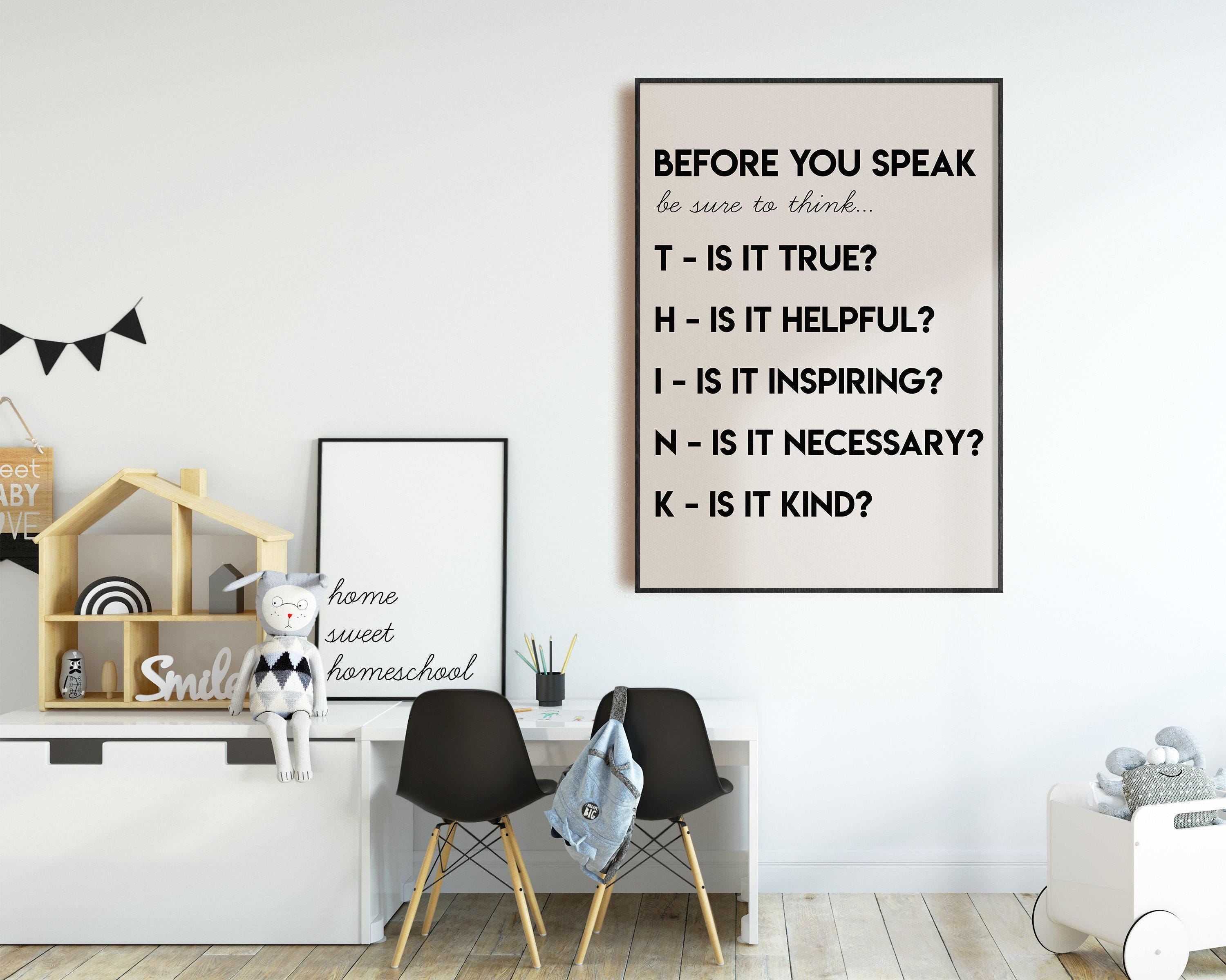 Think Before You Speak Poster | Boho Classroom Decor | Homeschool Wall ...