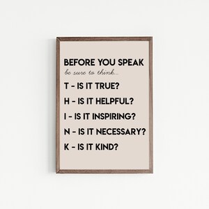 Think Before You Speak Poster | Boho Classroom Decor | Homeschool Wall ...