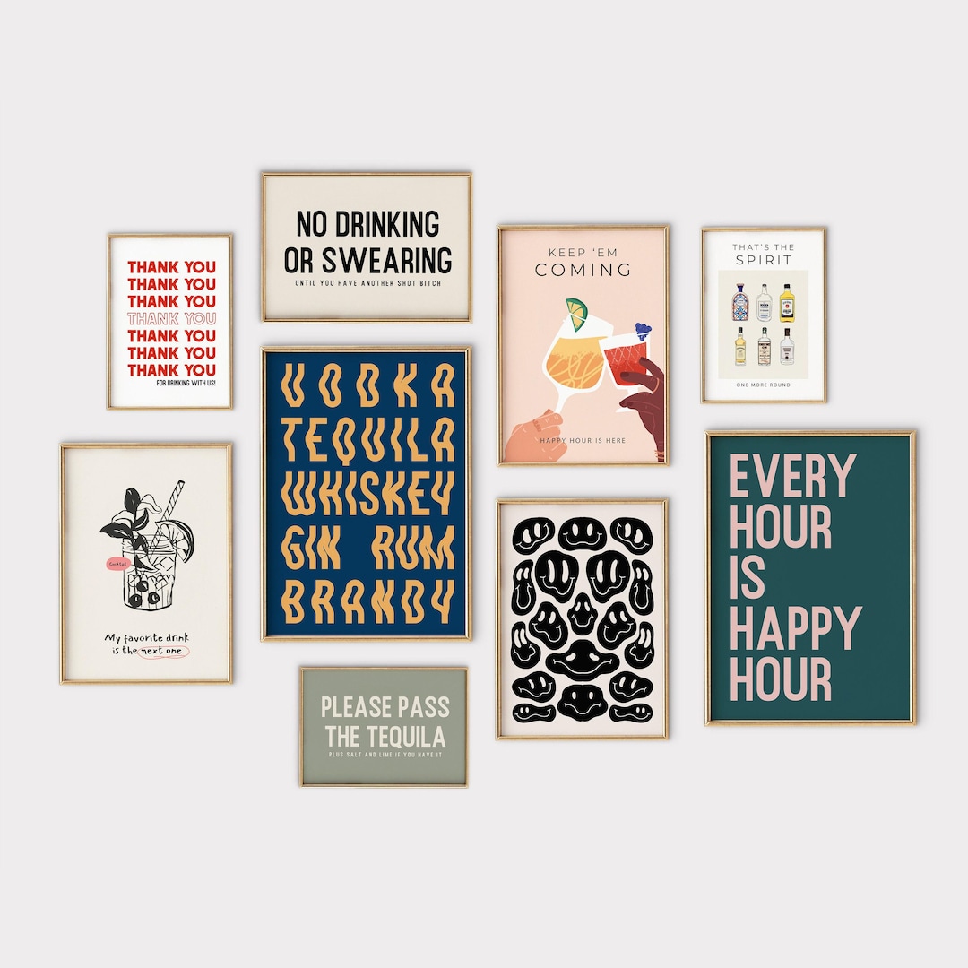 Bar Cart Prints | 9 PRINTABLES | Colorful Bar Cart Decor | Trendy Wall ...