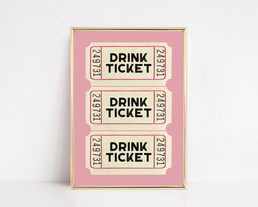 Pink Retro Wall Art | Trendy Drink Ticket Print | Preppy Art ...