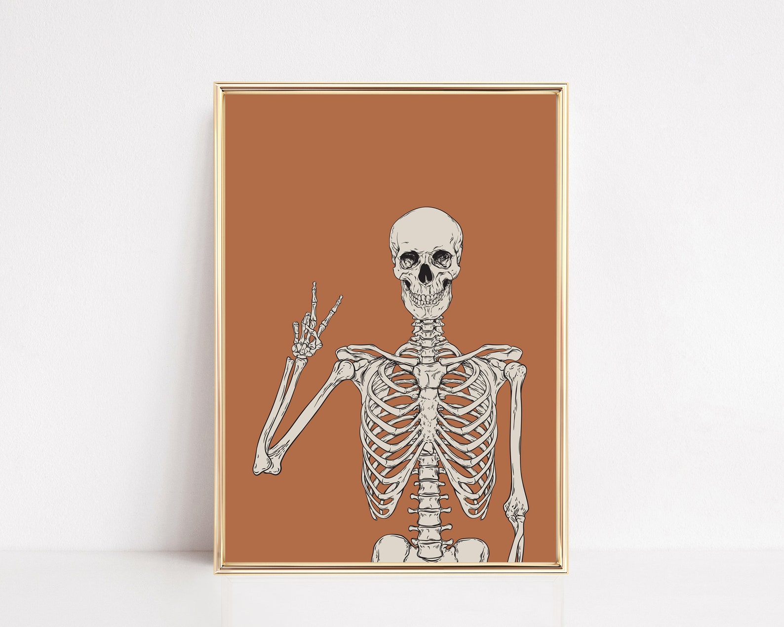 Orange Skeleton Print Halloween Printable Wall Art - Etsy
