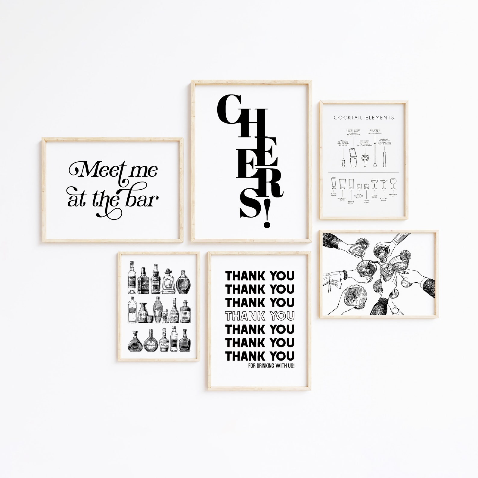 Bar Cart Prints Set of 6 Bar Cart Art Bar Cart Accessories Bar Cart ...