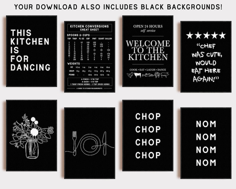 Kitchen Wall Art | Set of 8 Kitchen Prints | Kitchen Decor | Kitchen ...