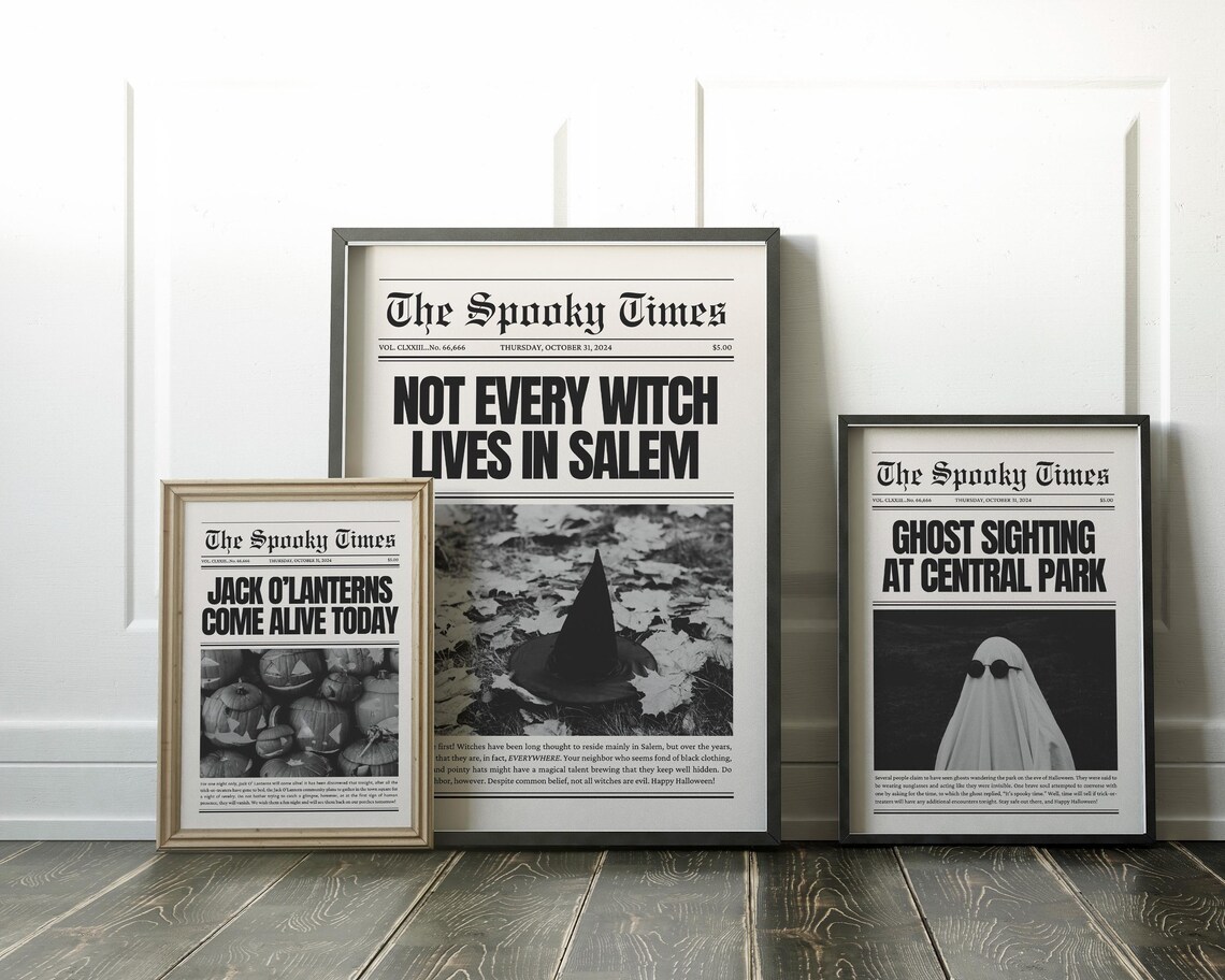 Retro Halloween Newspaper Print | Funny Spooky Season Decor | Halloween ...