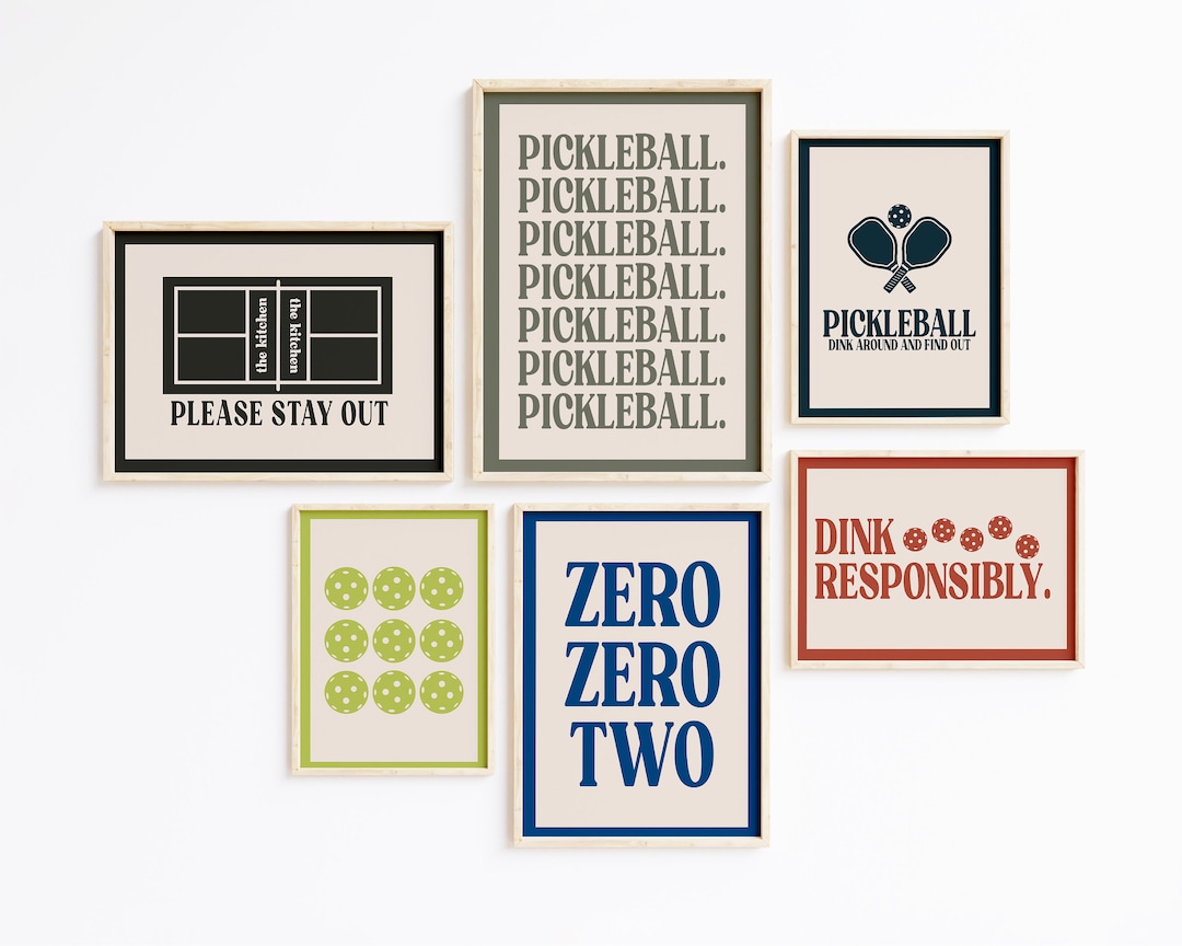 Pickleball Art | 6 WALL ART PRINTS | Pickleball Sign Kitchen ...