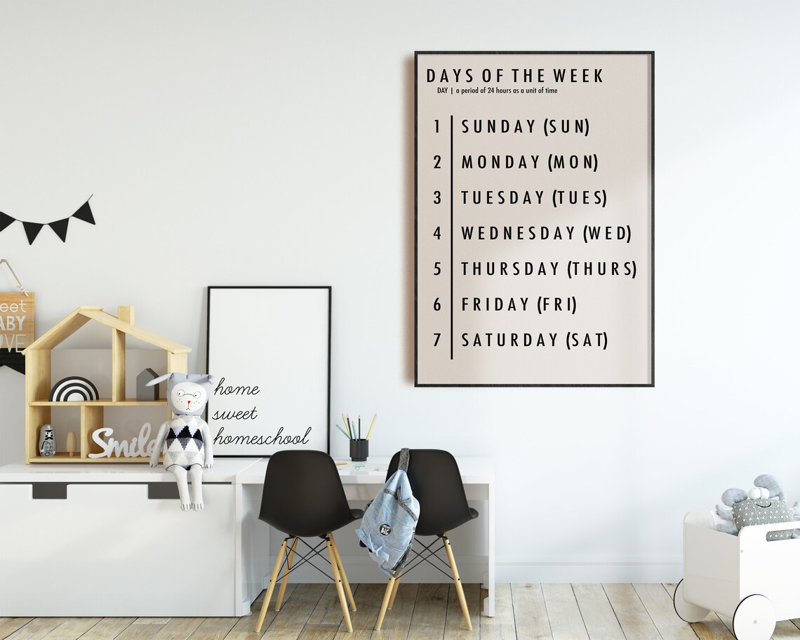 Days of the Week Poster Classroom Decor Educational Print - Etsy