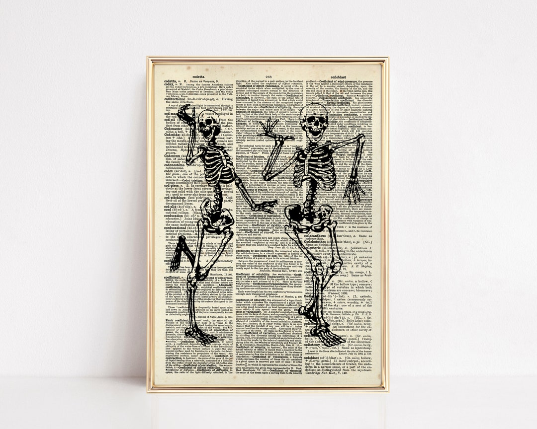 Dancing Skeletons Print | Vintage Halloween Decor | Book Page Art ...
