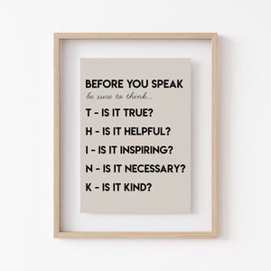 Think Before You Speak Poster | Boho Classroom Decor | Homeschool Wall ...