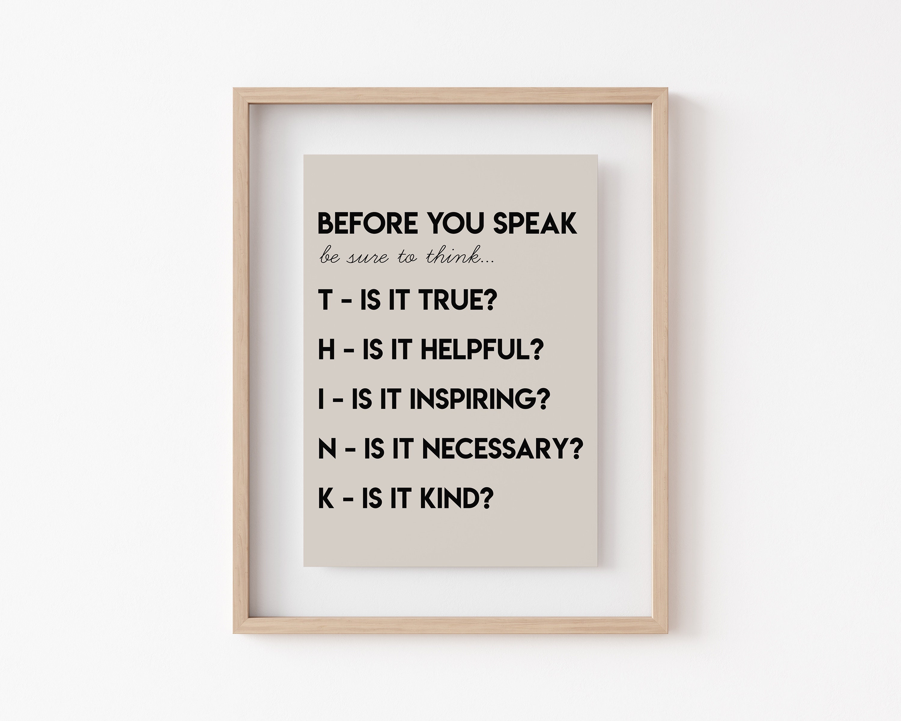 Think Before You Speak Poster | Boho Classroom Decor | Homeschool Wall ...
