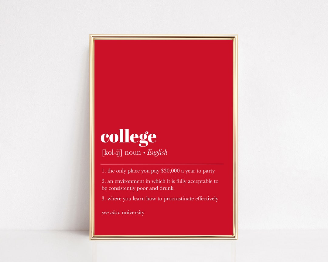 College Definition Print Dorm Room Decor Dorm Decor for College Girls ...