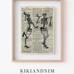 Dancing Skeletons Print | Vintage Halloween Decor | Book Page Art ...