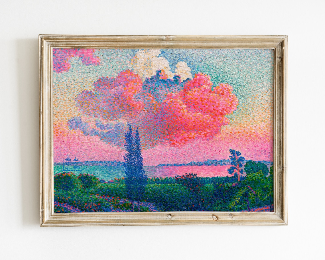 Vintage Landscape Painting Pink Wall Art Eclectic Home - Etsy