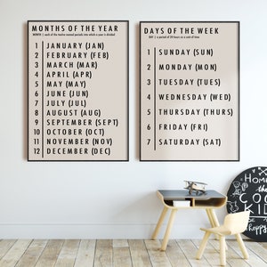 Months of the Year and Days of the Week Set of 2 Prints | Homeschool ...
