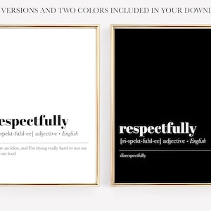 Respectfully Definition Print | Minimalist Dorm Room Decor | Funny Man ...